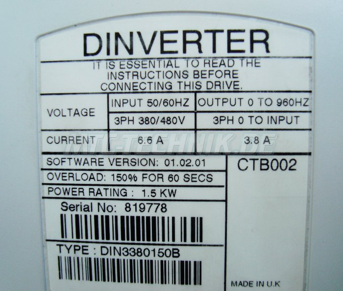 Control Techniques DIN3380150B Frequenzumformer Dinverter 1.5kw 380vac Online Shop